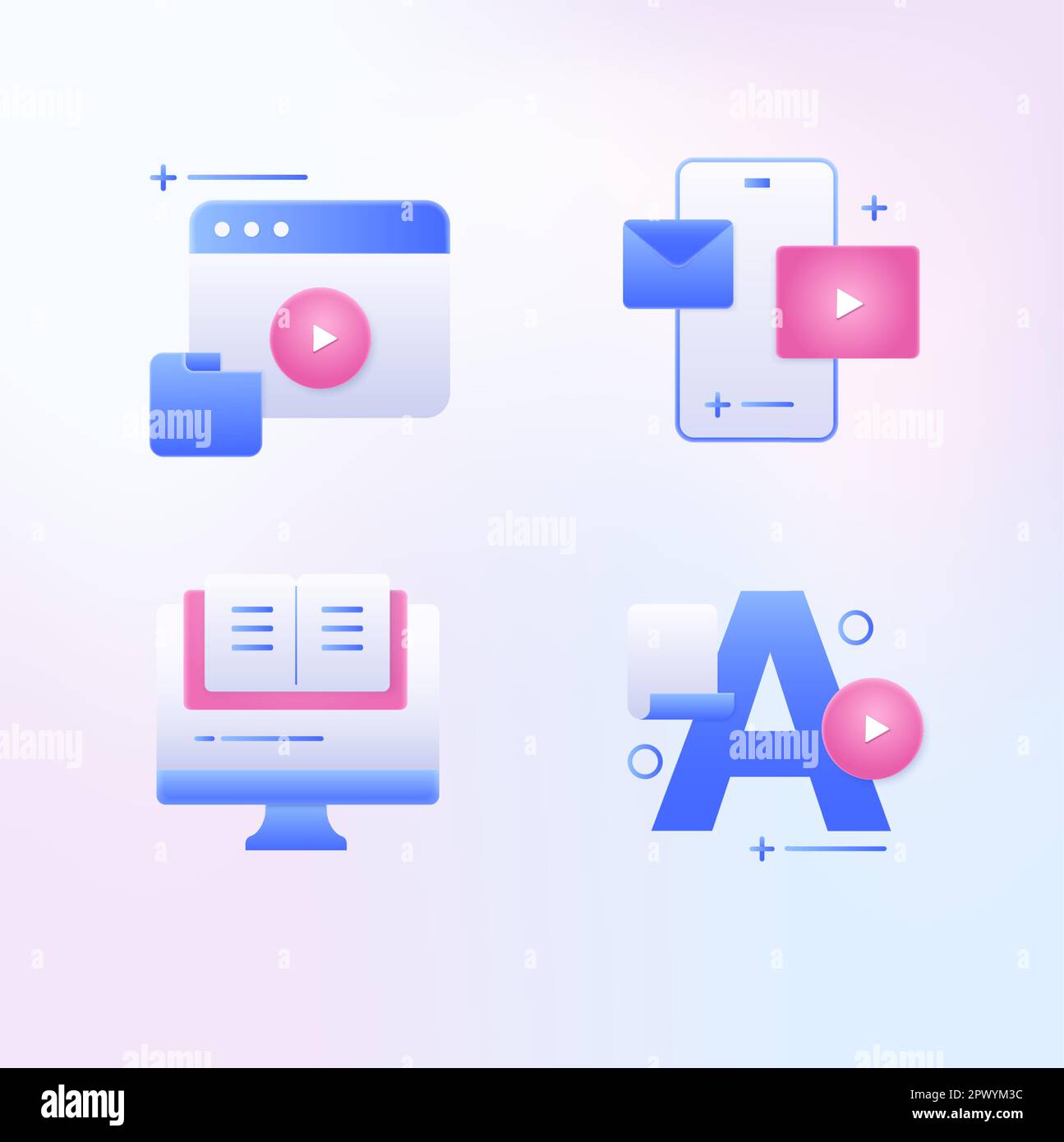 E-learning education flat line icons. Set of graduation cap, training, desktop, laptop, learn ...