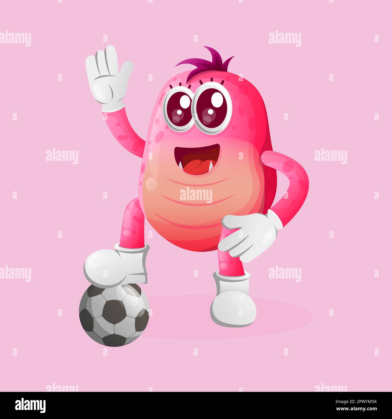 Cute pink monster play football, soccer ball. Perfect for kids, small ...