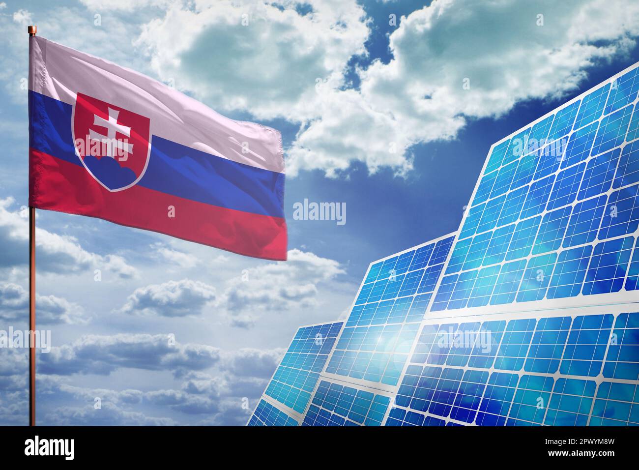 Slovakia solar energy, alternative energy industrial concept with flag ...