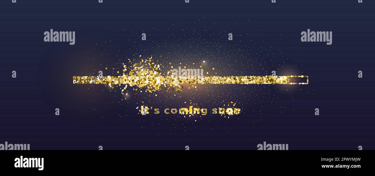Gold load progress bar. Glowing and glittering dust on black background ...