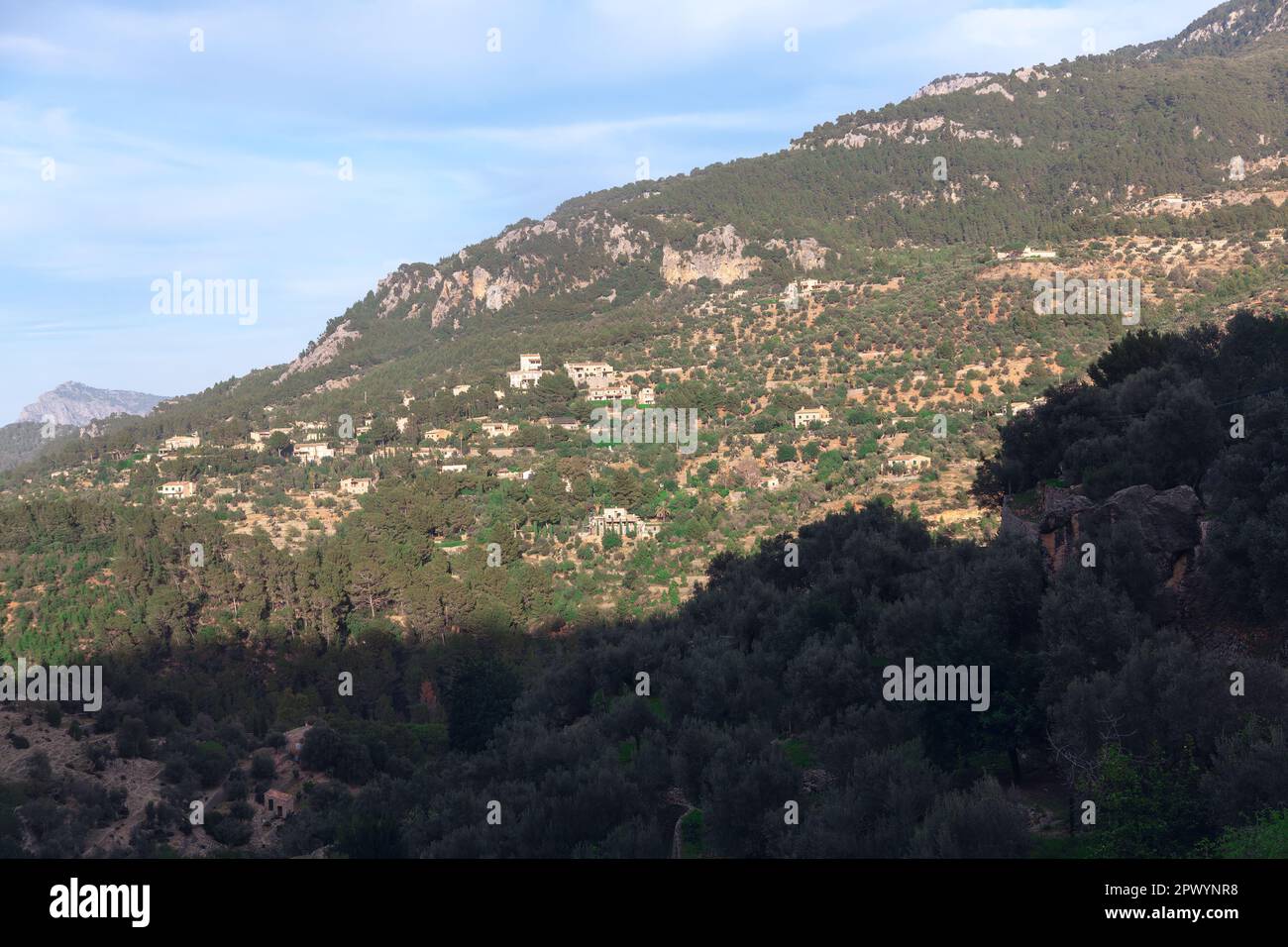 Mountains of Mallorca island . Shadow on the green mountain Stock Photo ...