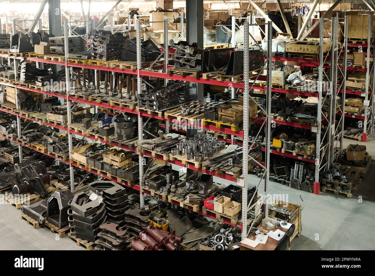 Part of spacious storage room or warehouse of industrial factory with ...