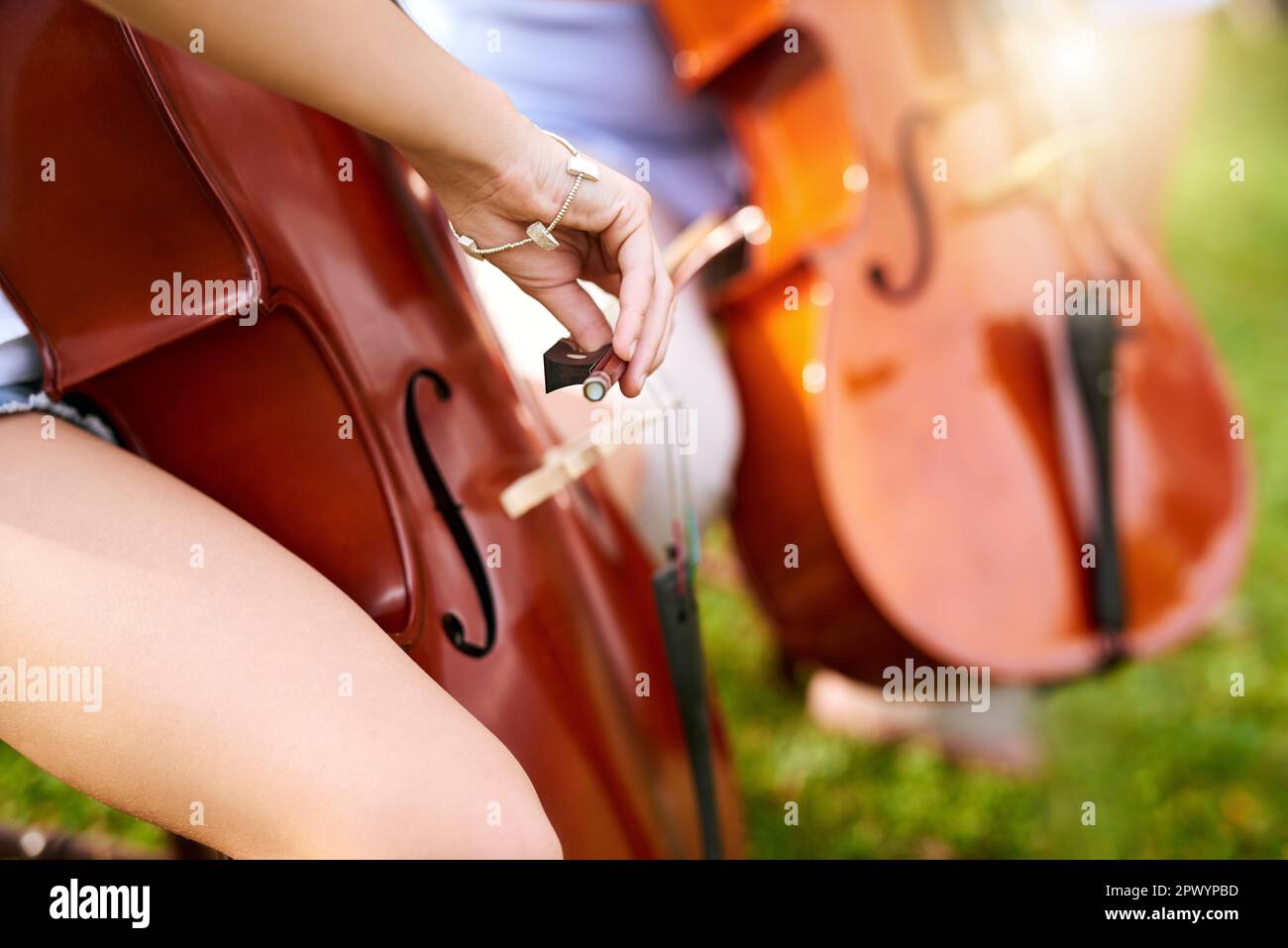These instruments are a fine work of art. Closeup of two unrecognizable people playing classical ...