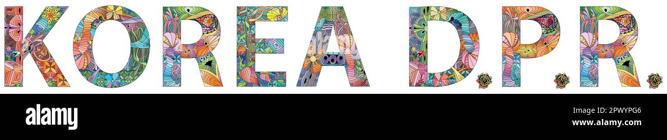Vector word KOREA DPR. Hand-painted art design. Illustration for t ...