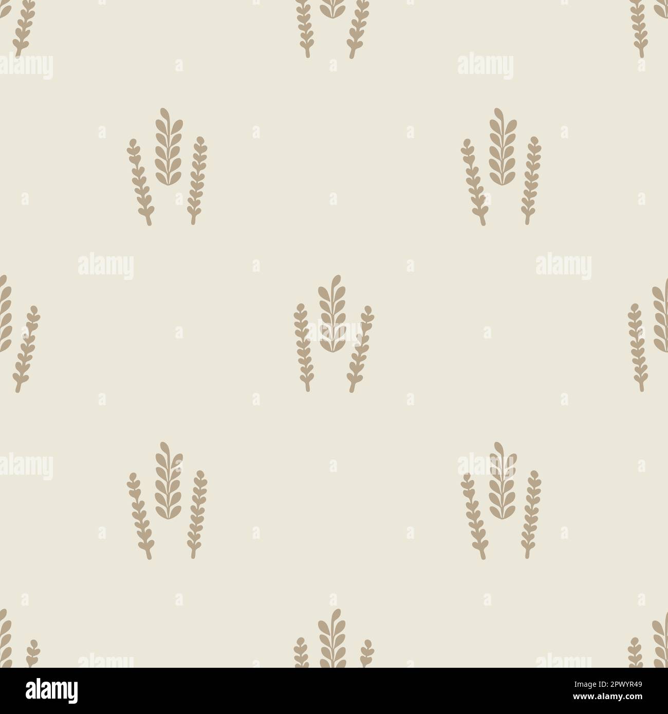 Quirky leaf sprig lino cut motif vector pattern. Seamless decoration of ...