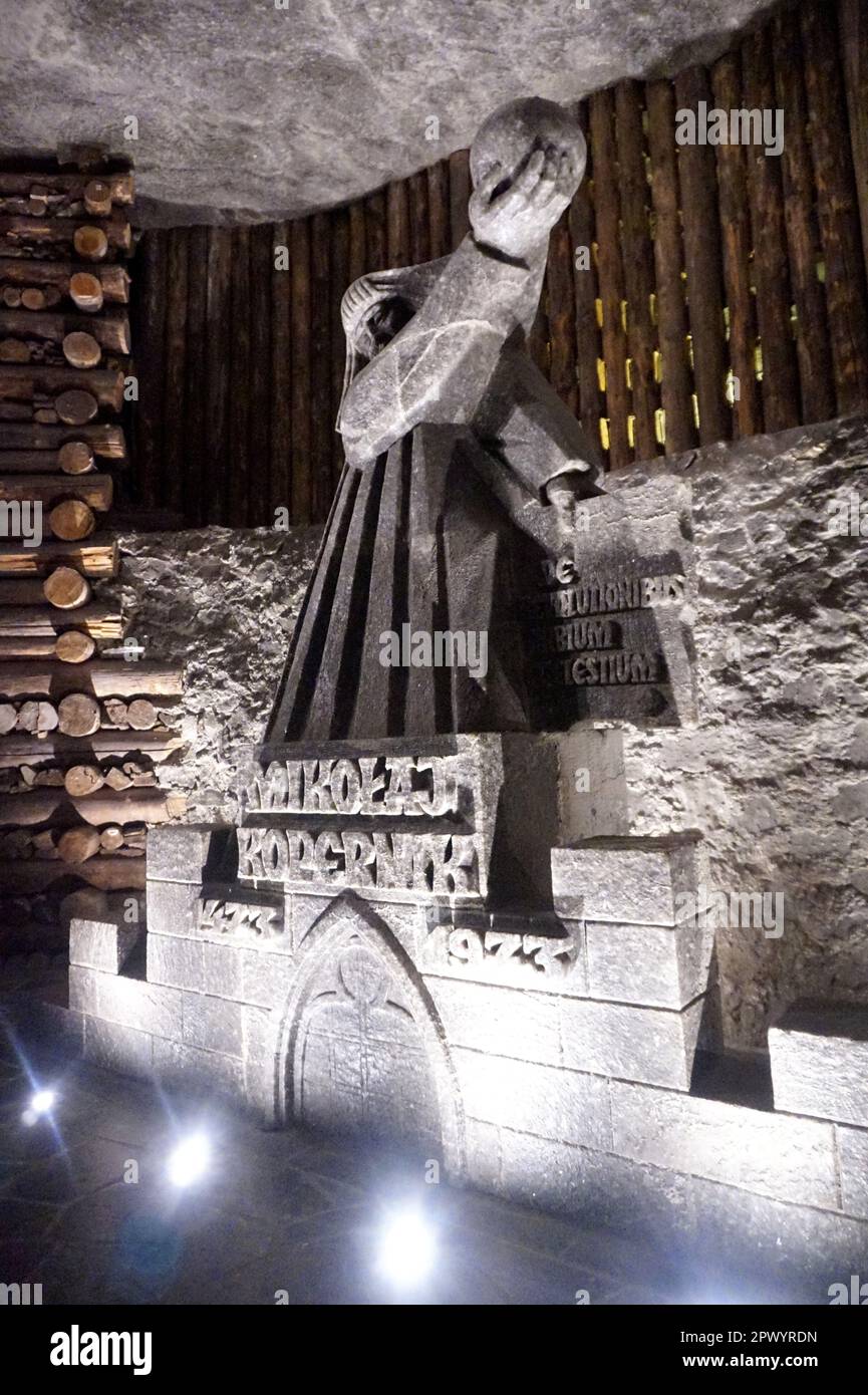 A statue carved from rock salt of Polish scientist Nicolaus Copernicus ...