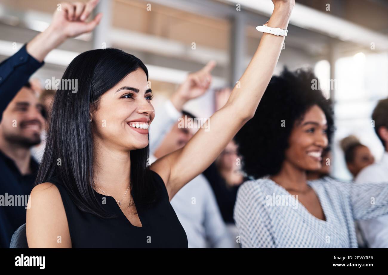 Woman raising finger ask hi-res stock photography and images - Alamy