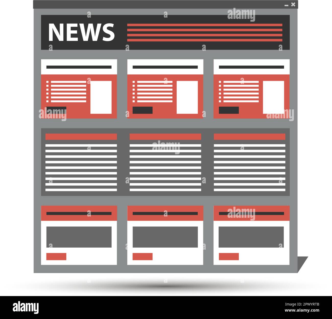 web site news, newspaper, journal template in a browser window, vector ...