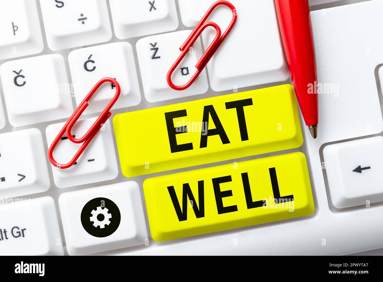 Handwriting text Eat Well, Concept meaning Practice of eating only ...