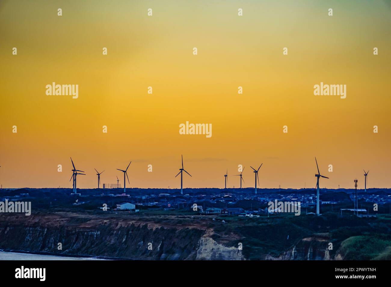 Choshi Wind Farm (wind power generation). Shooting Location: Chiba ...