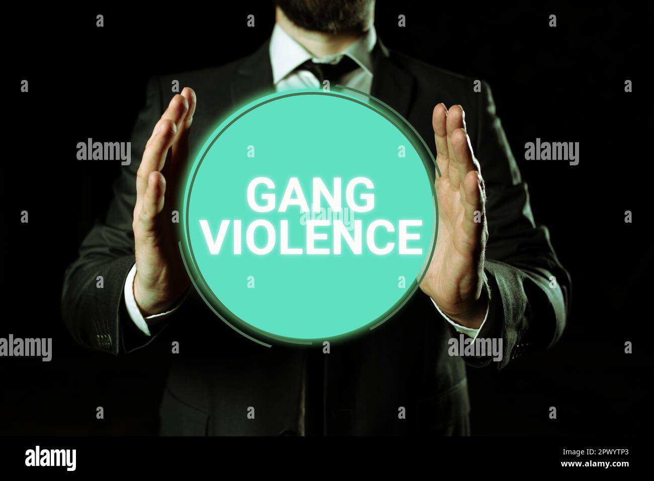 Sign displaying Gang Violence, Concept meaning infringement of the laws ...