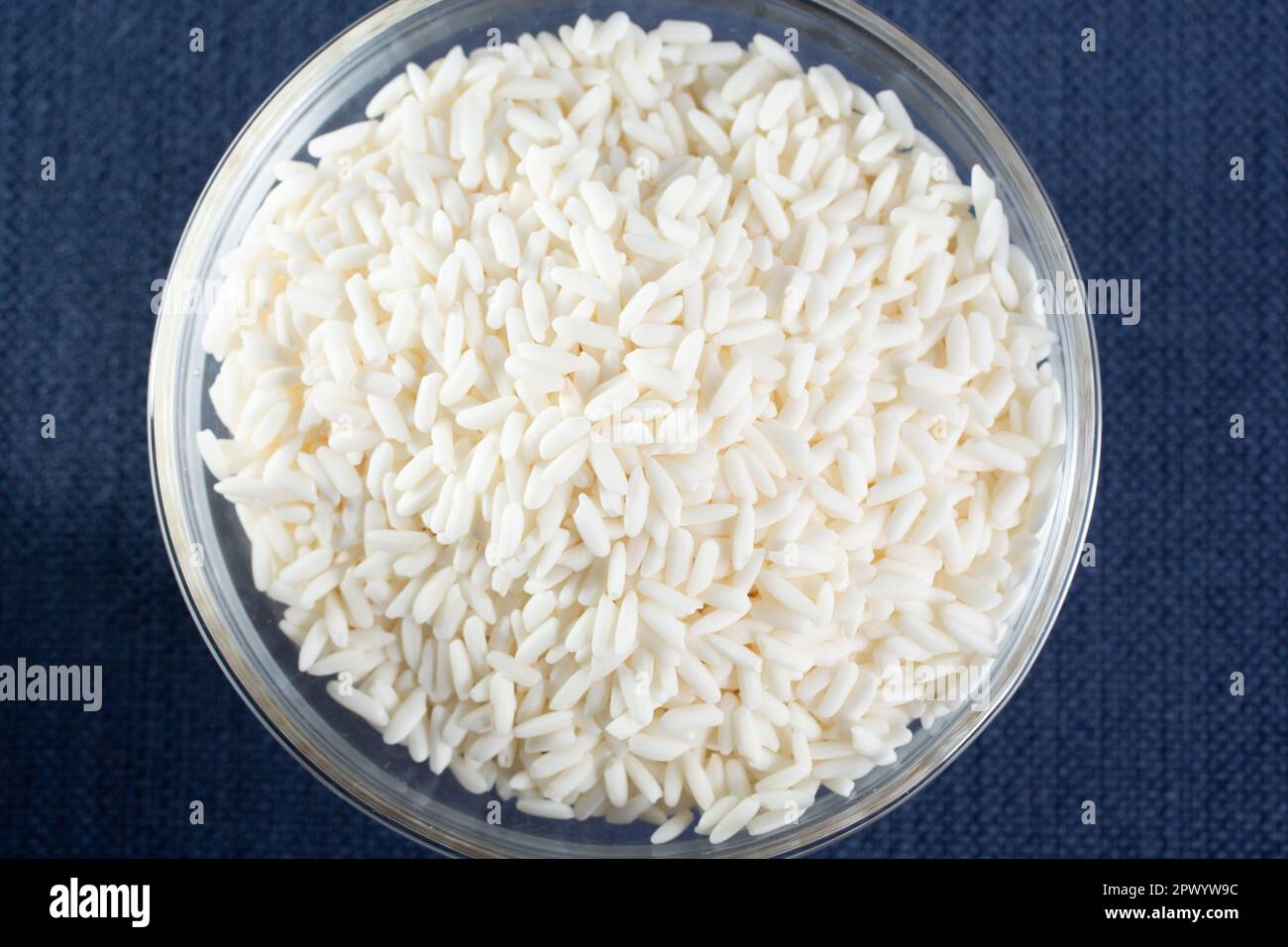 A top down view of a glass bowl of sticky rice Stock Photo - Alamy