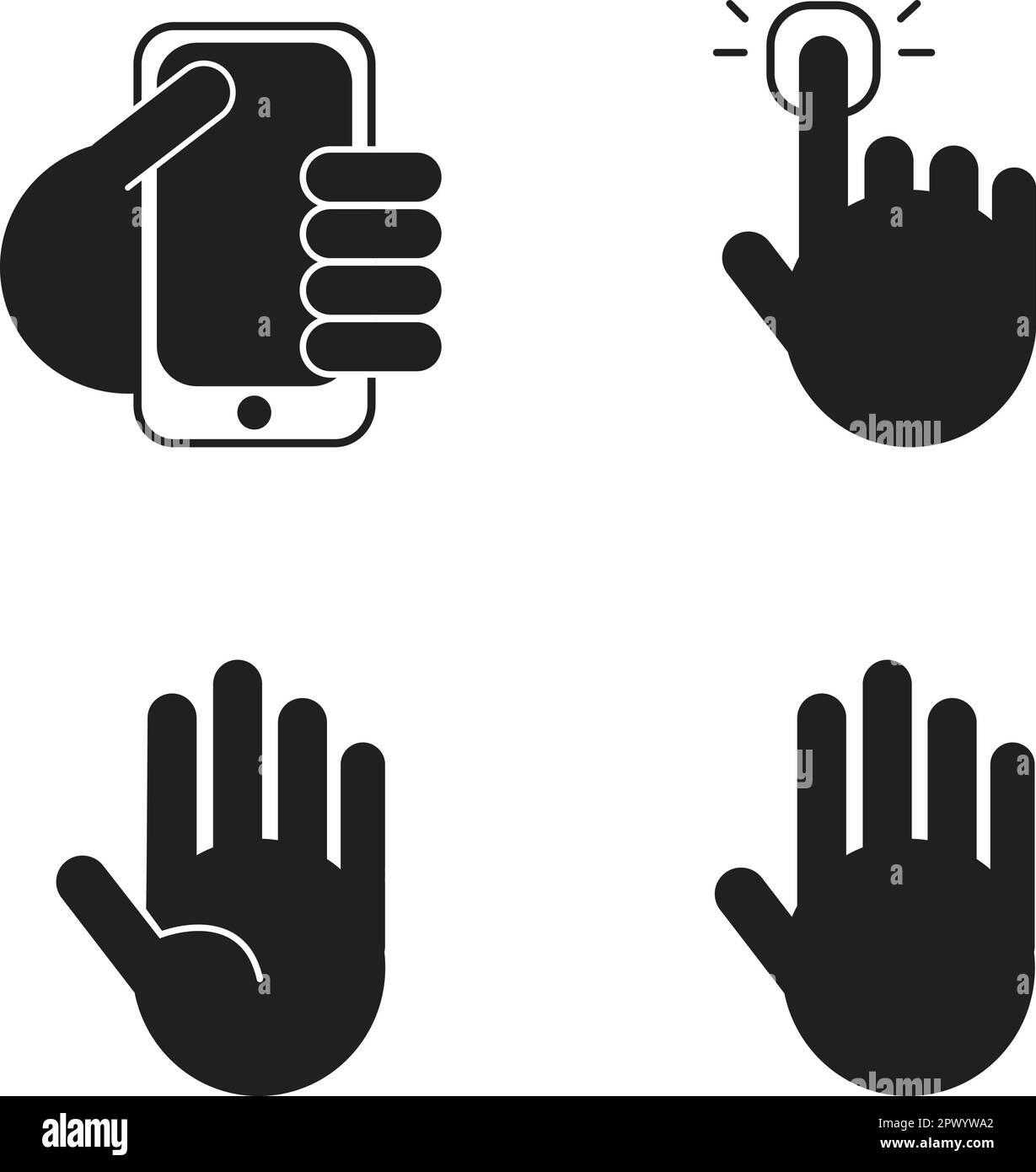 vector set of black silhouette hand icons, signs isolated. Hand ...