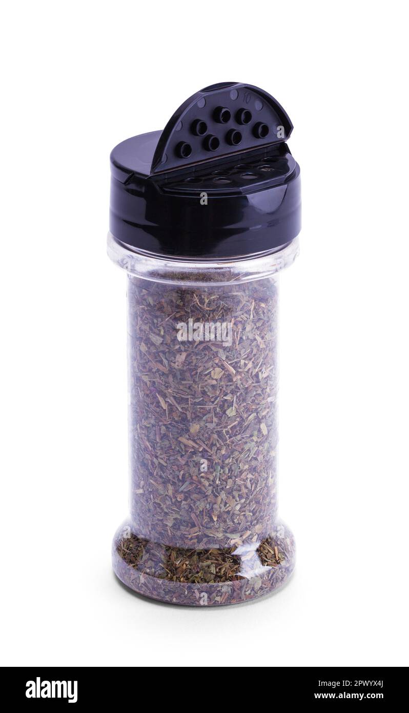 Open Jar of Basil Spice Cut Out On White Stock Photo - Alamy