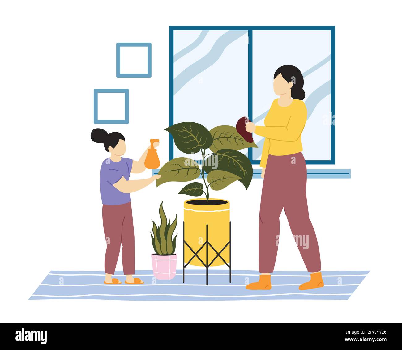 Householder cleaners, daily home routines. Mother and daughter doing ...