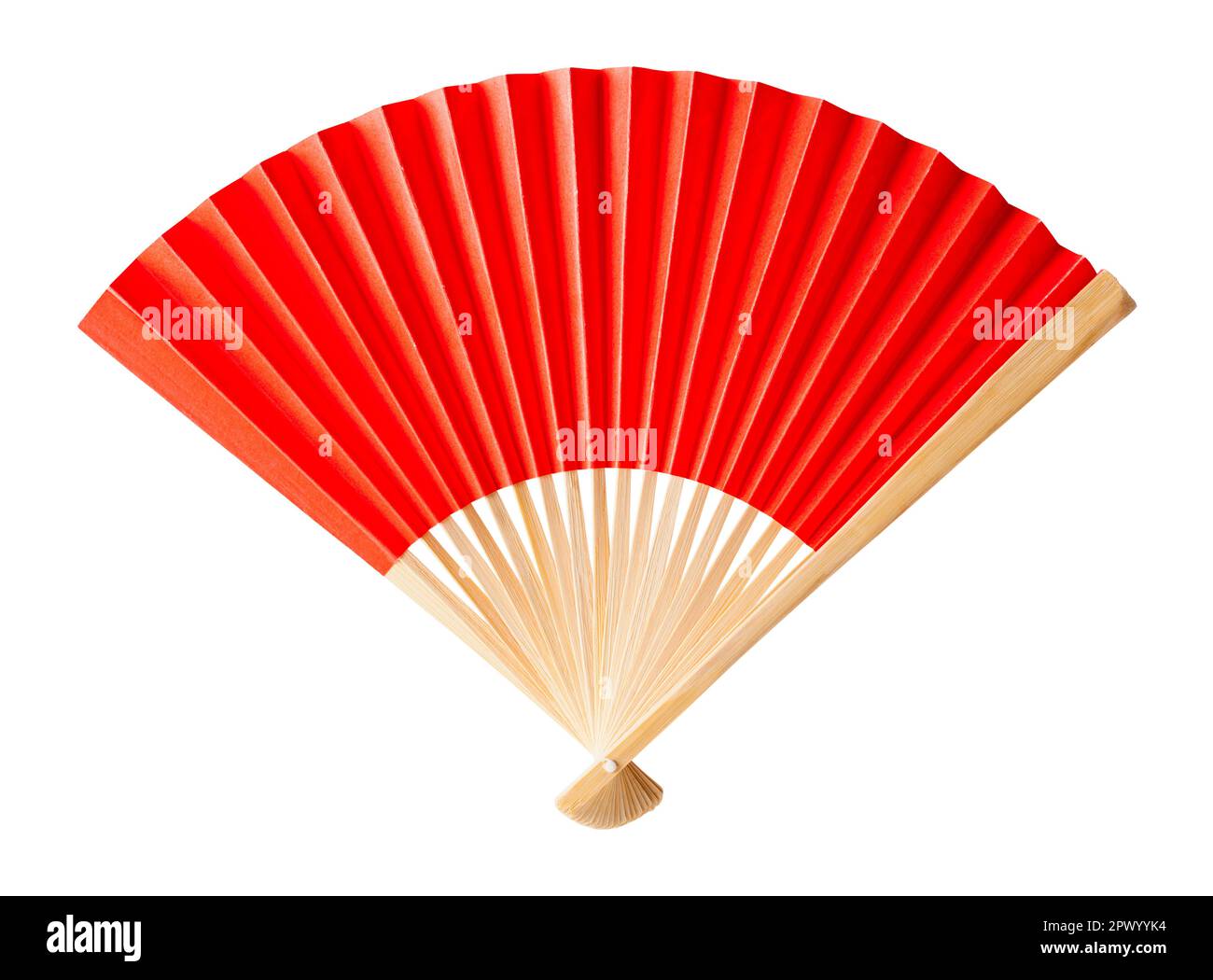 Red Paper and Wood Folding Fan Cut Out on White Stock Photo - Alamy