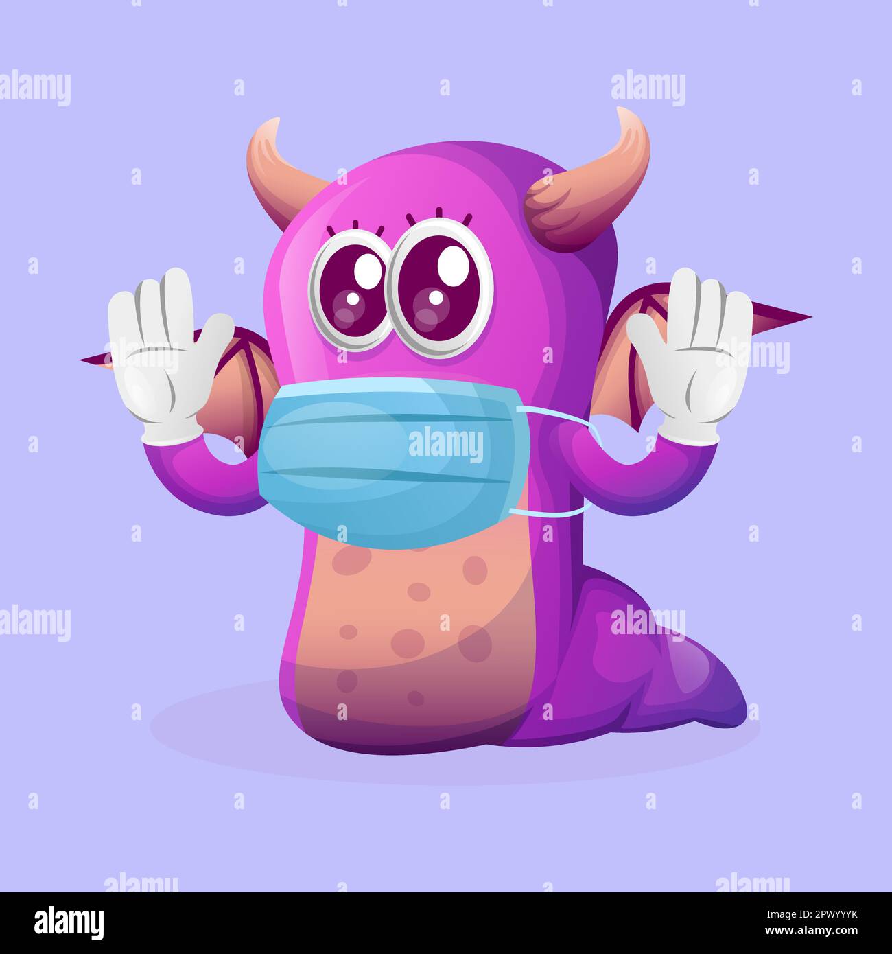 Cute purple monster wearing medical mask, protect from covid-19 ...