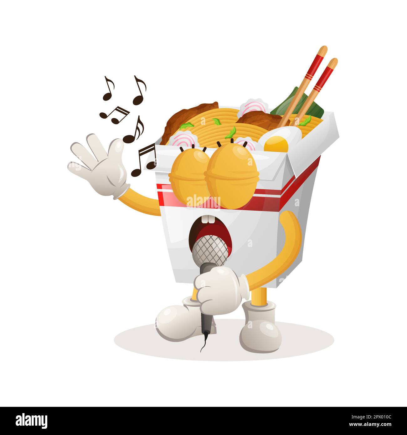 Cute ramen mascot singing, sing a song. Perfect for food store, small ...