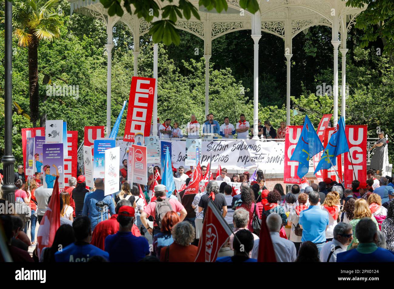 Several people attend a Workers' Day rally of the UGT and CCOO unions ...