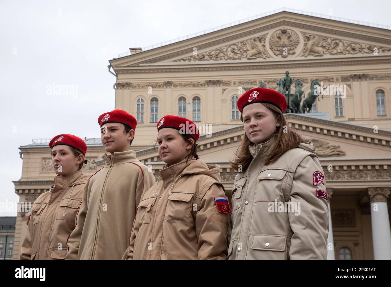Moscow, Russia. 1st of May, 2023. Young people in a uniform of the All-Russia "Yunarmia" (Young ...