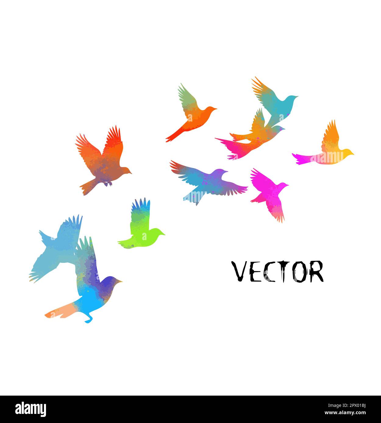 A flock of flying colored birds. Vector illustration Stock Vector Image ...