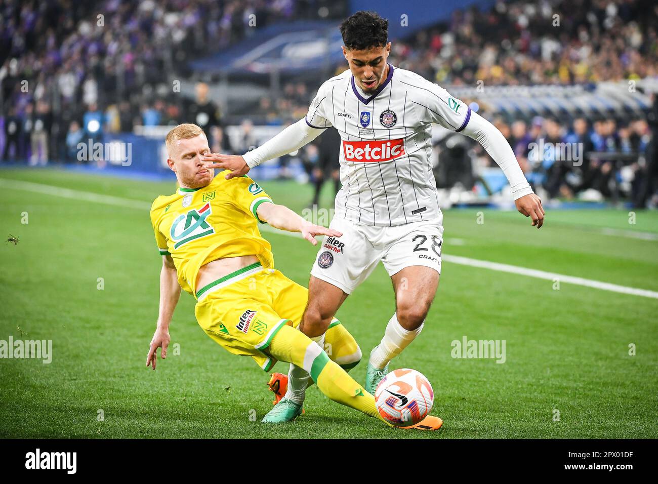 Saint Denis, France. 29th Apr, 2023. Florent MOLLET of Nantes and Fares ...