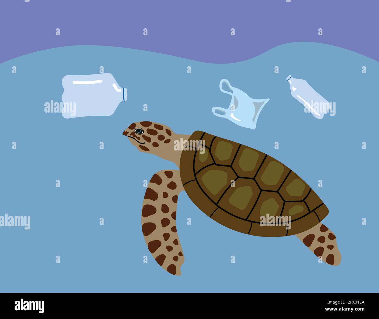 Water Pollution Drawings Easy Sea Turtle With Plastic Pollution Stop