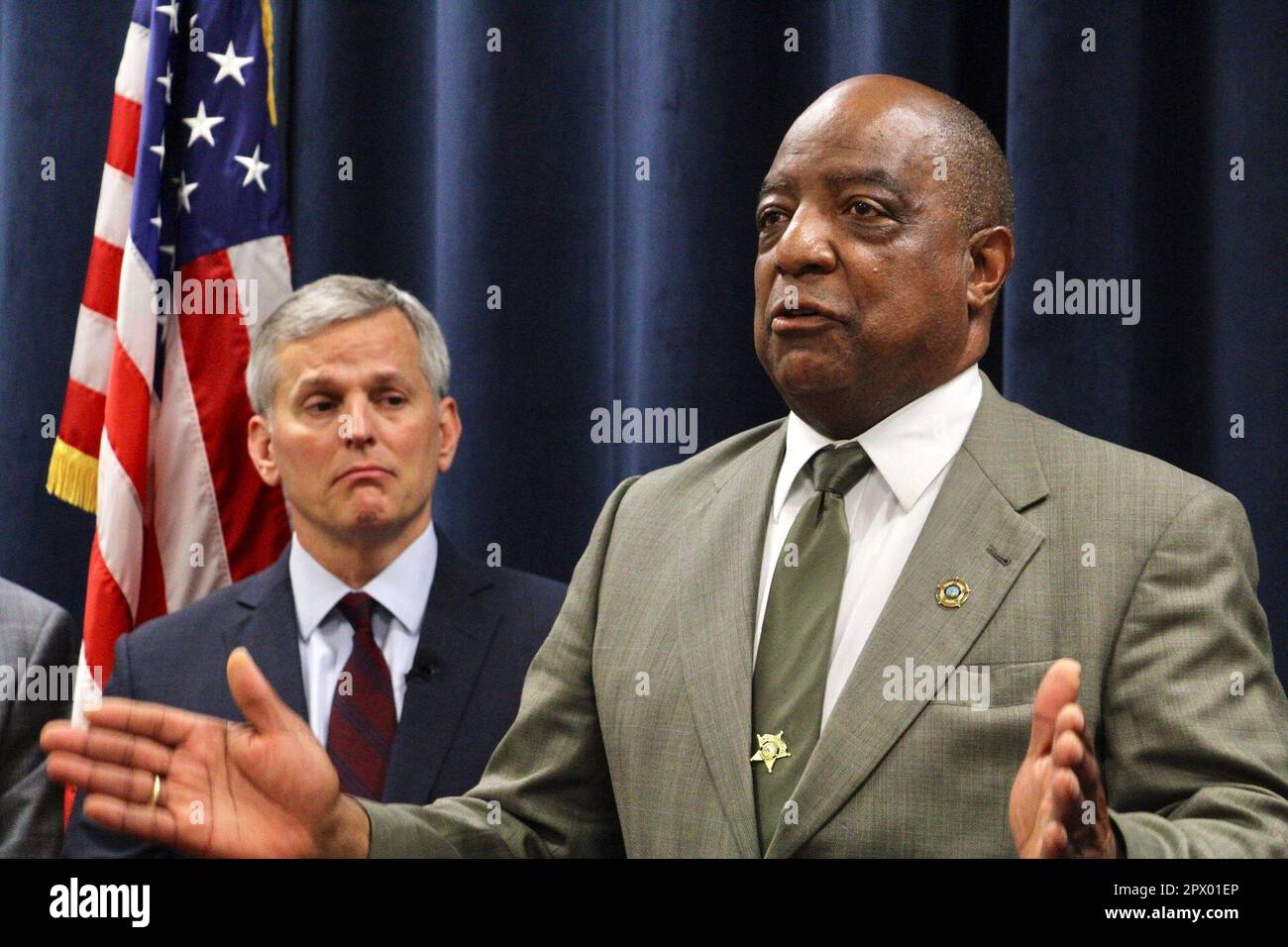 Vance County Sheriff Curtis Brame, right, speaks at a public safety ...