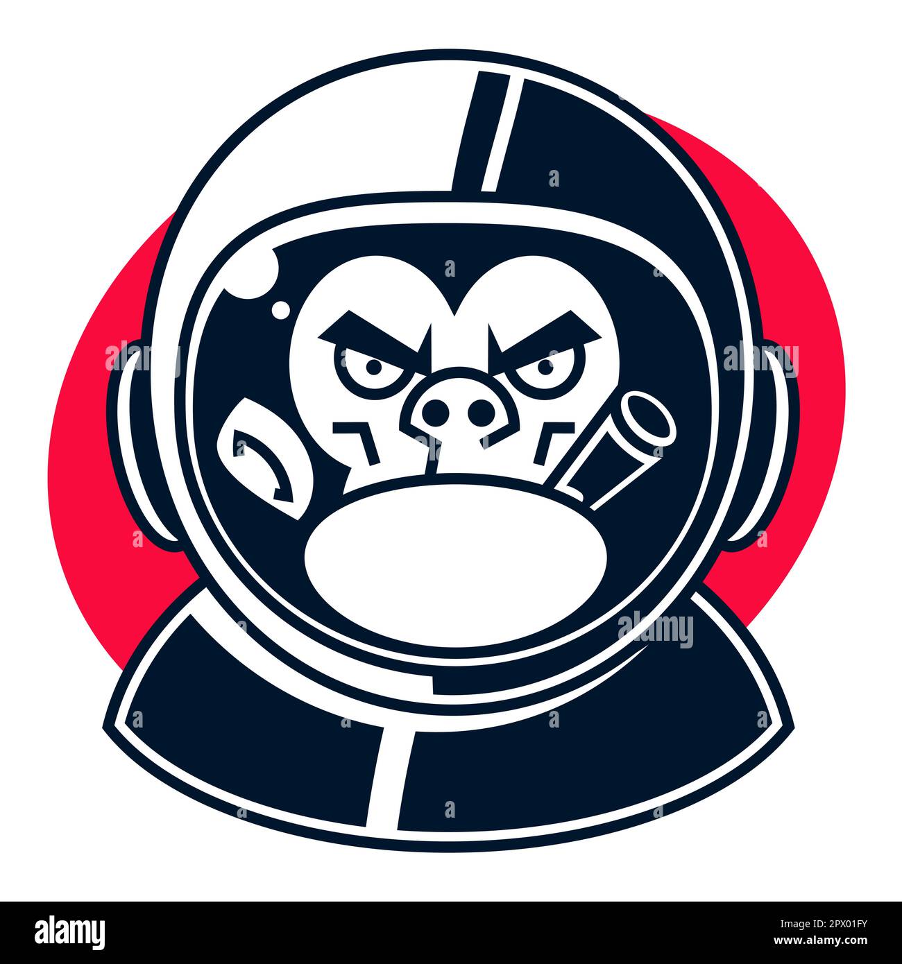 Vector illustration of a funny chimpanzee in an astronauts suit ...