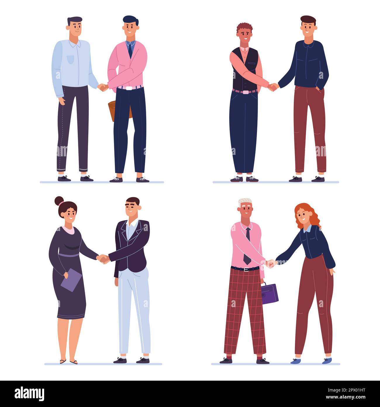 Office workers shake hands, businessmen agreement or deal complete ...