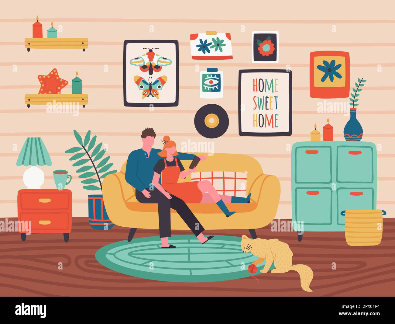 Cartoon cat playing ball yarn hi-res stock photography and images - Alamy