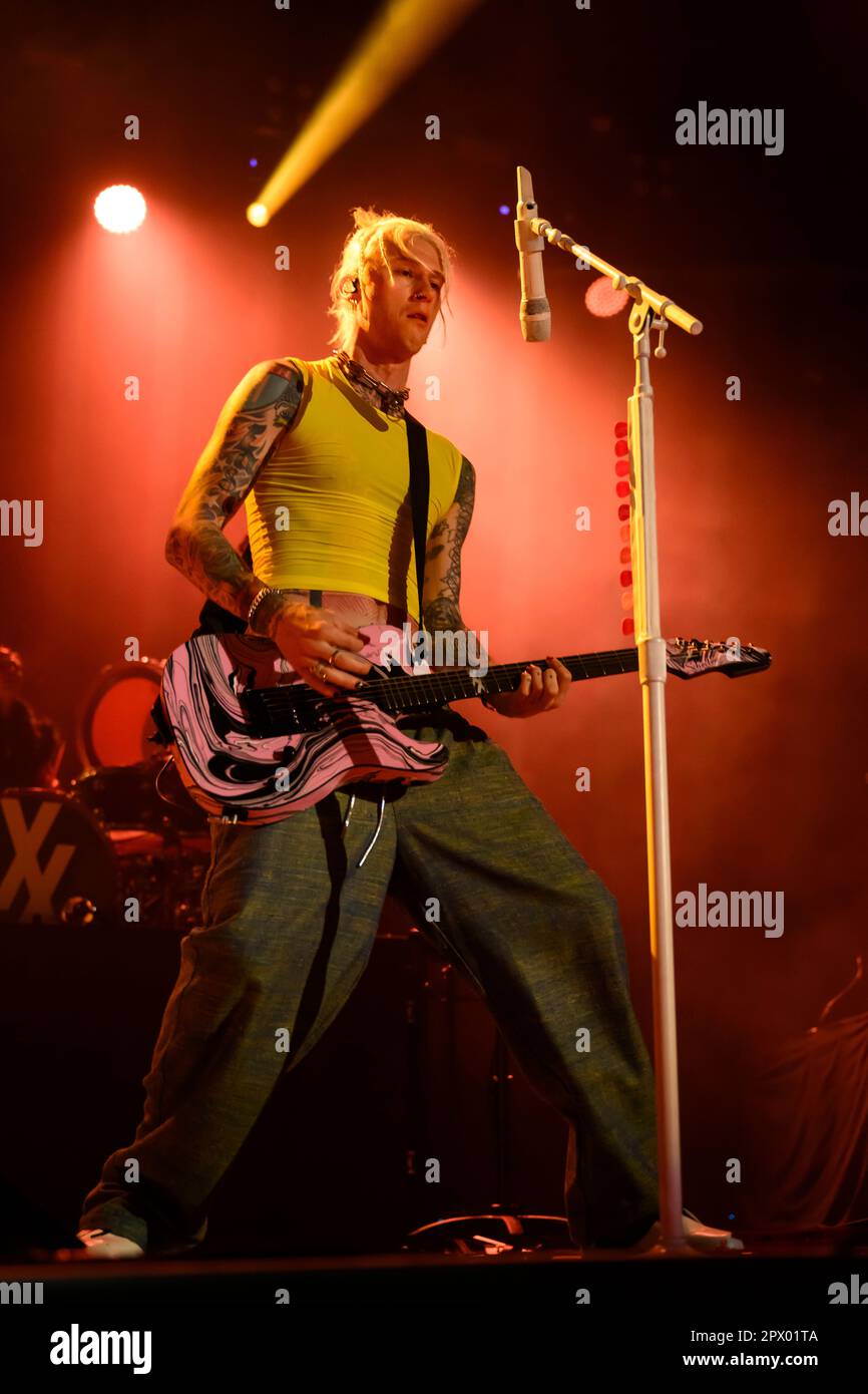 Rapper Machine Gun Kelly performs at the Kelce Jam music festival ...