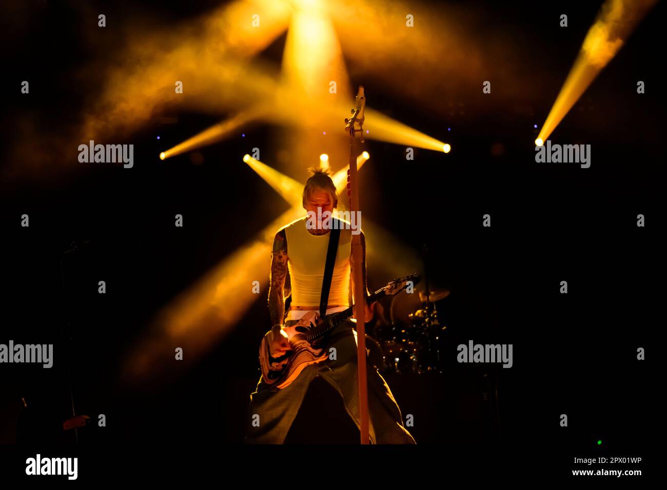 Rapper Machine Gun Kelly performs at the Kelce Jam music festival ...