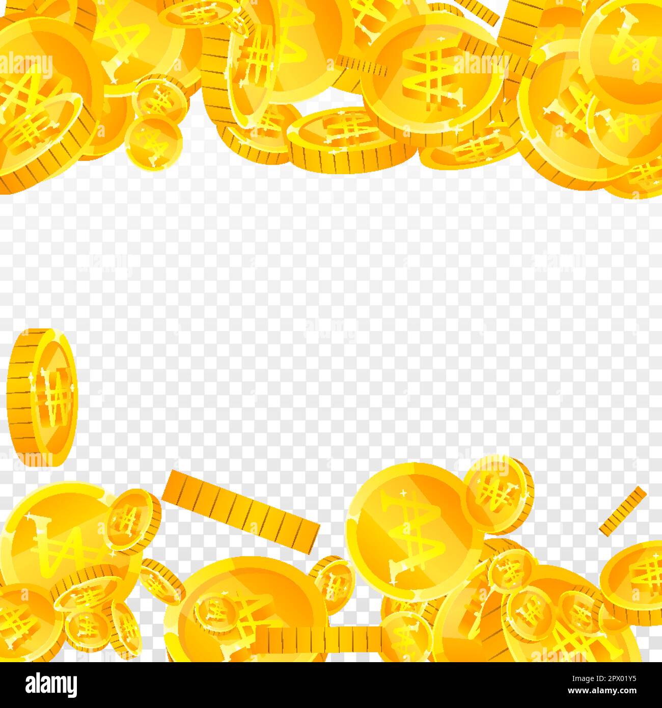 Korean won coins falling. Scattered gold WON coins. Korea money. Global ...