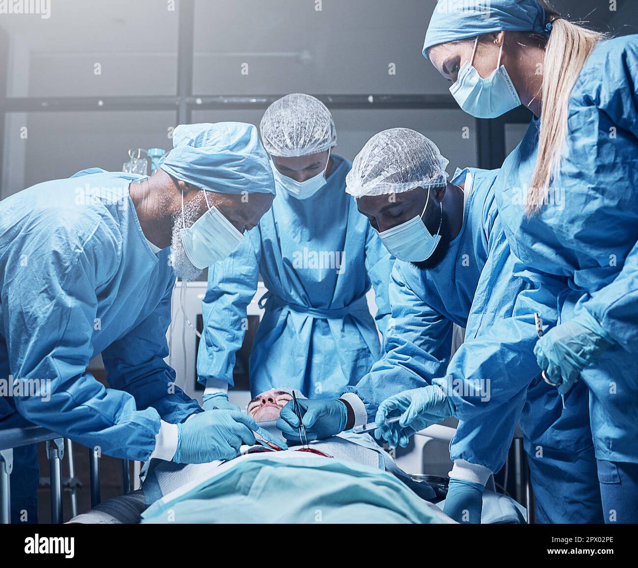 Doctors, surgery and collaboration with a medicine team in scrubs ...