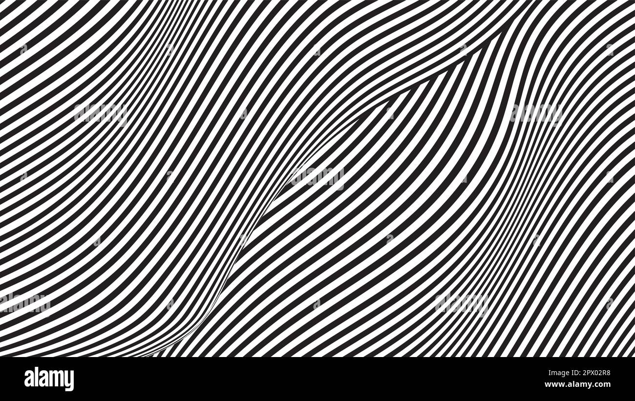 Optical illusion lines background. Abstract 3d black and white wave ...