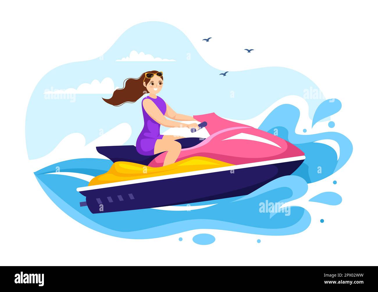 People Ride Jet Ski Illustration Summer Vacation Recreation, Extreme ...