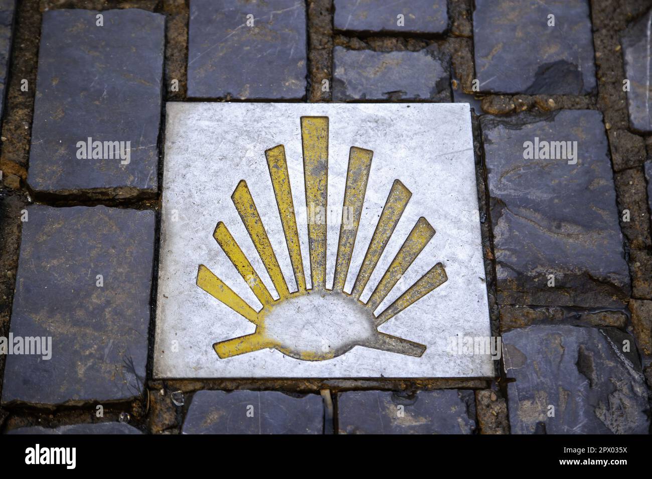 Signal detail for pilgrims in Spain Stock Photo - Alamy