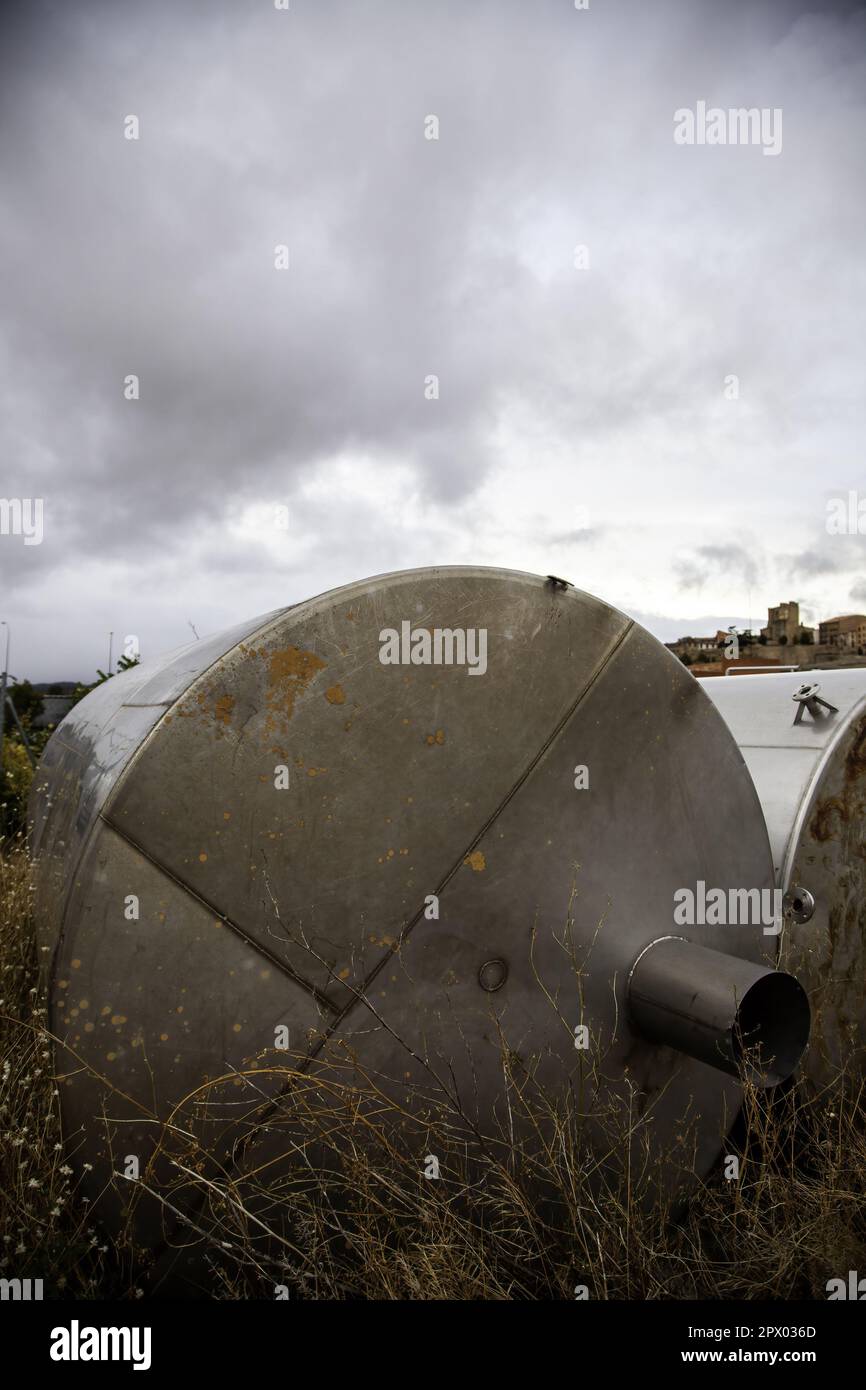 Detail of old tank for liquid, contamination Stock Photo - Alamy