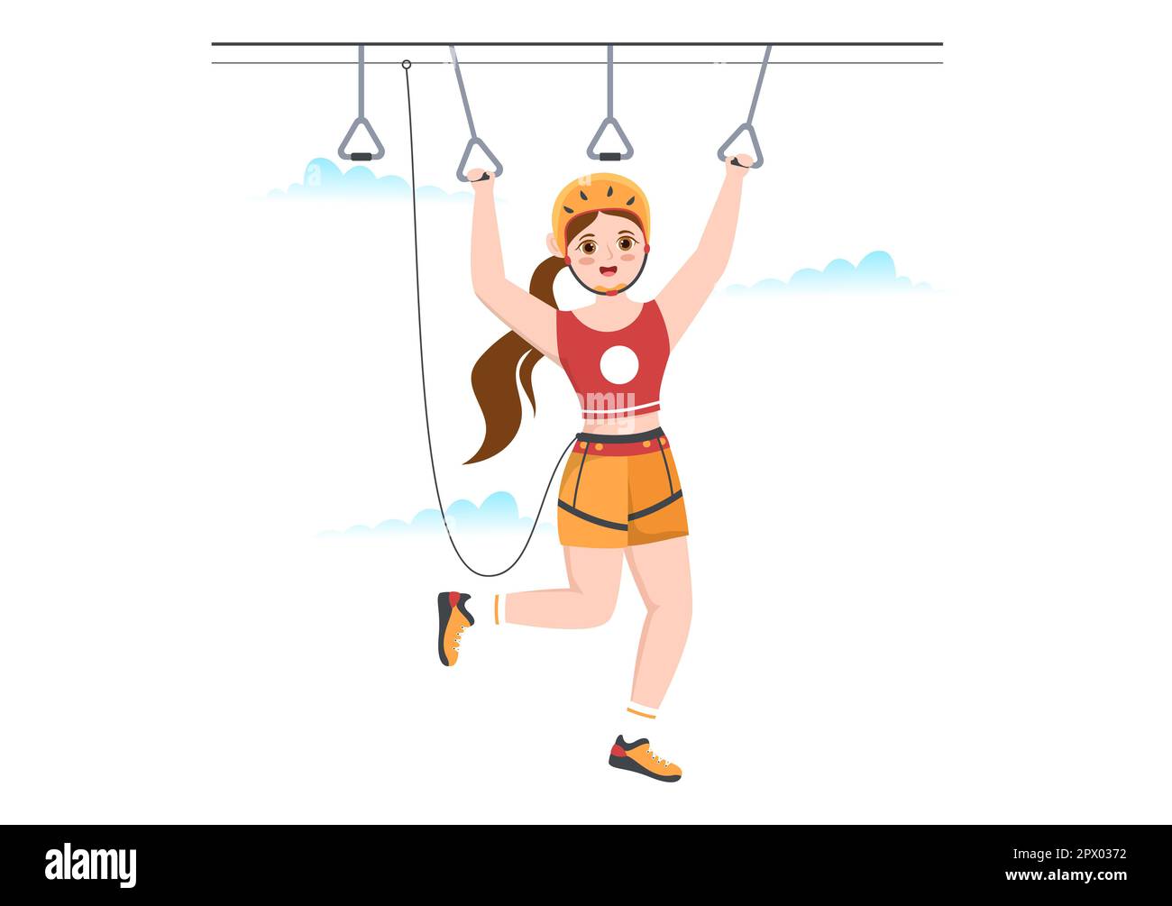 Zip Line Illustration with Visitors Walking on an Obstacle Course and ...