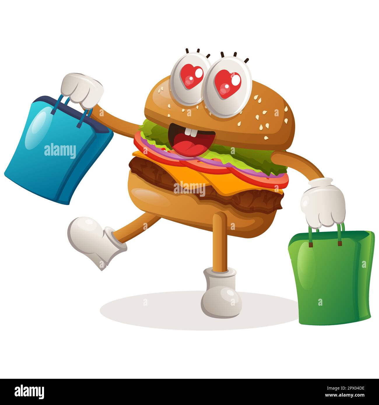 Cute burger mascot design happy shopping. Burger cartoon mascot ...