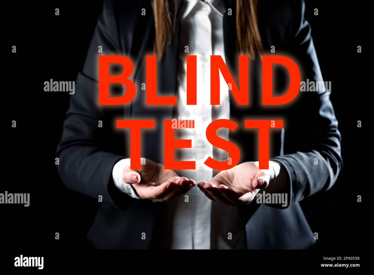 Hand writing sign Blind Test, Word for Social engagement with a person ...