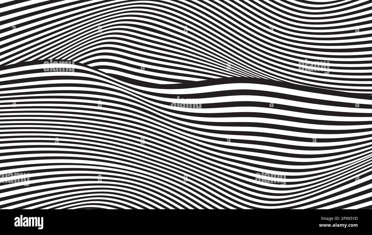 Optical illusion lines background. Abstract 3d black and white wave ...
