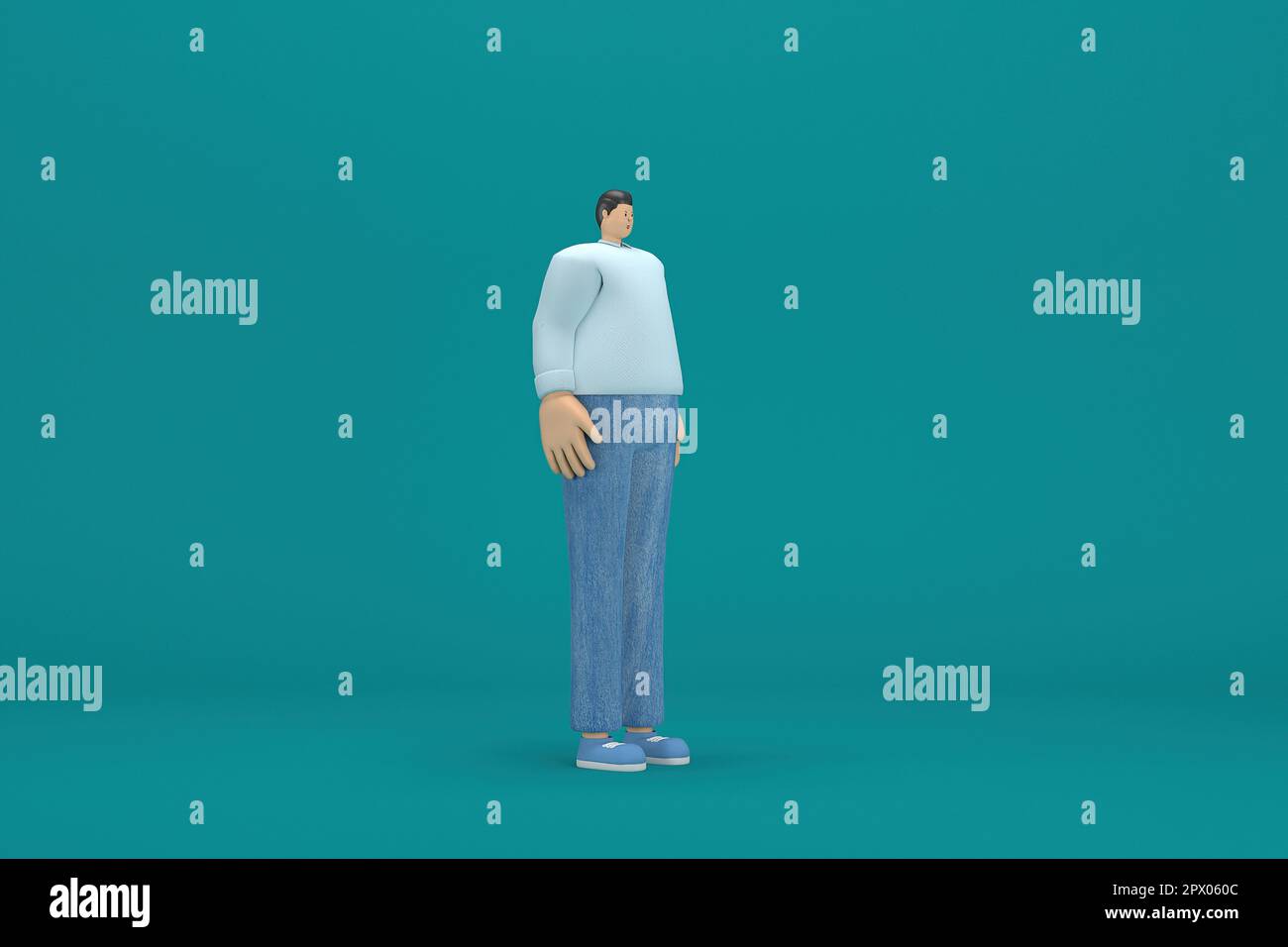 cartoon character wearing jeans and long shirt. He is expression of ...