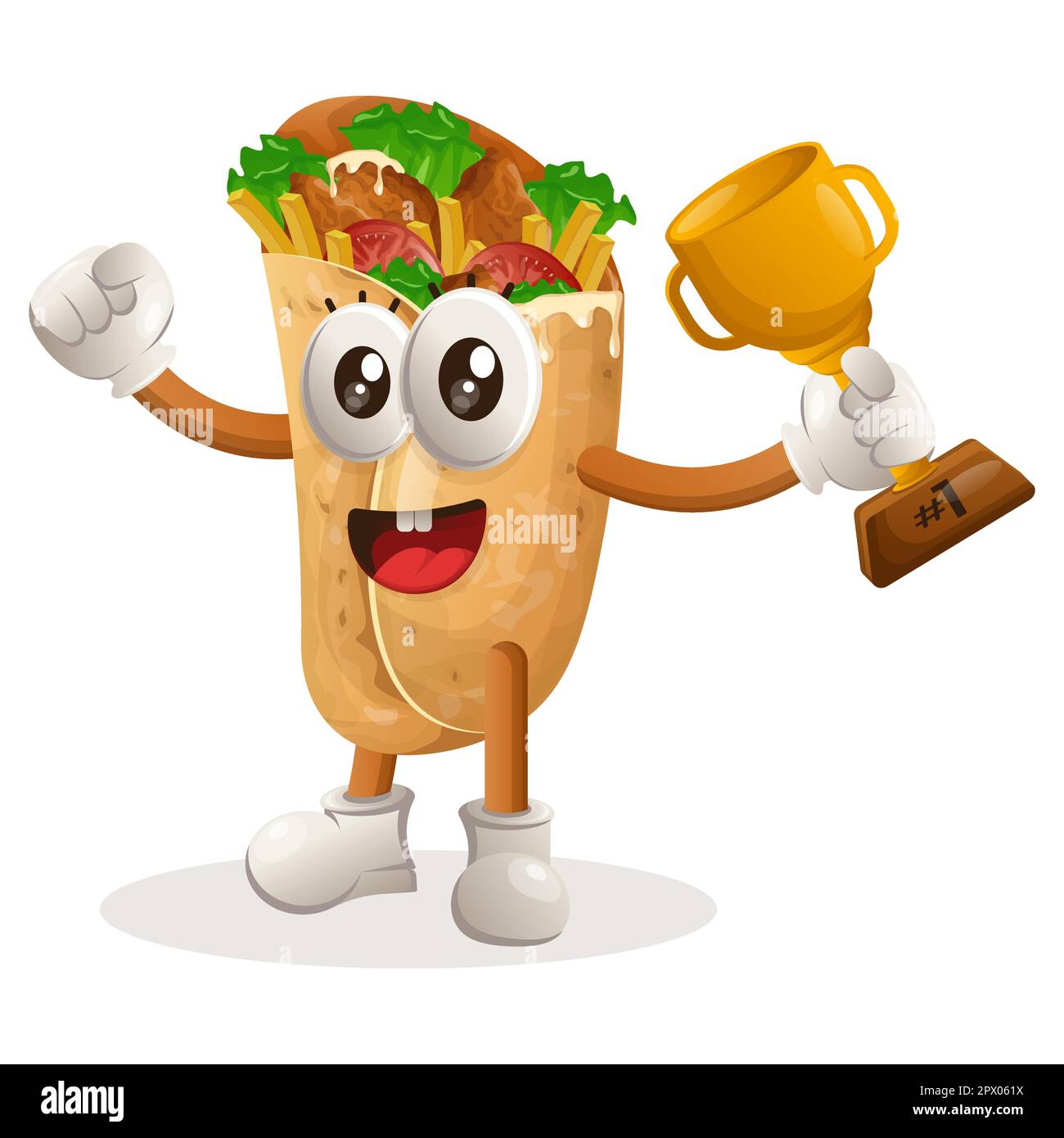 Cute burrito mascot winning award and celebrating success. Perfect for ...