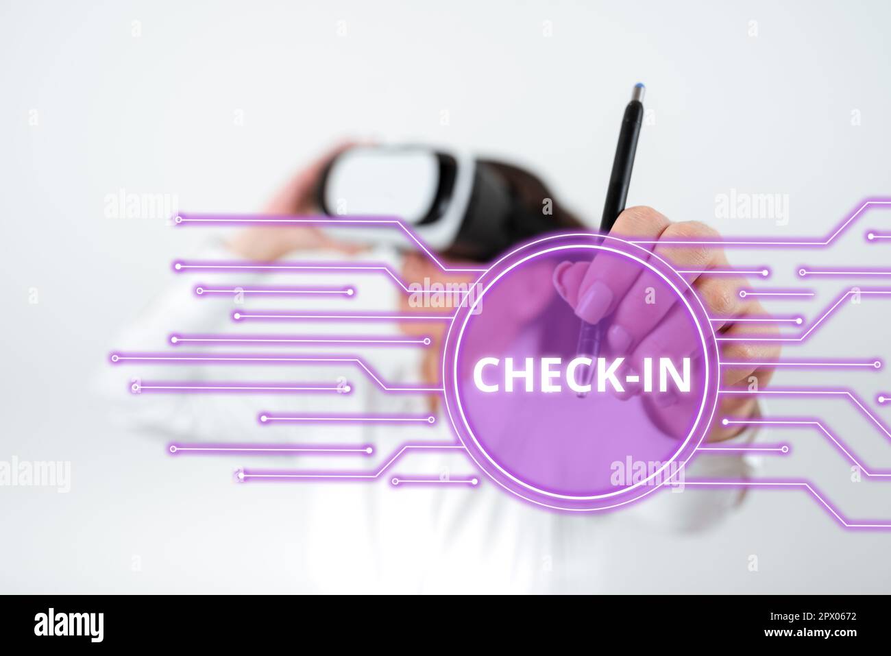 Sign displaying Check In, Word for Procedure by which an airline or ...