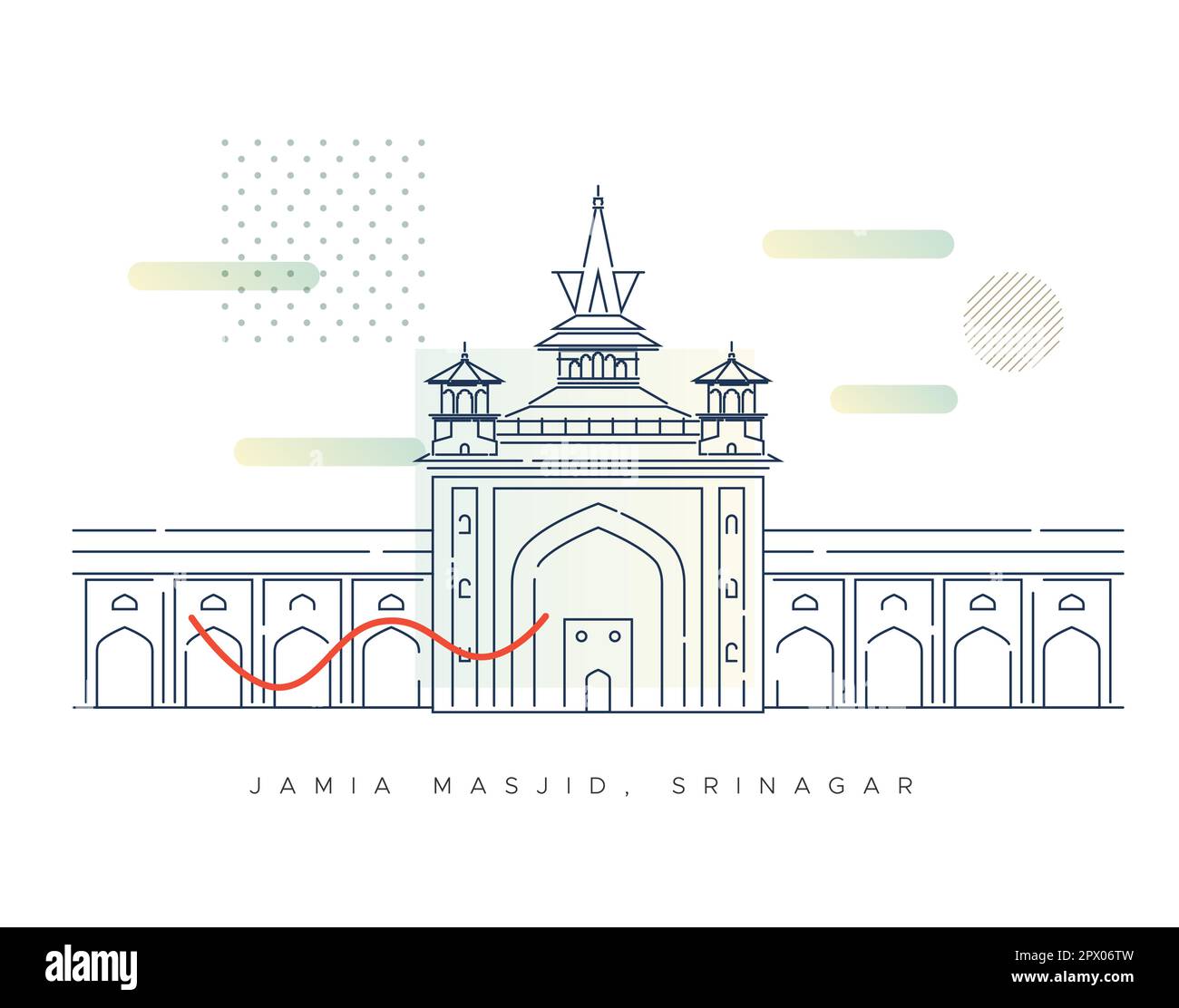 Jamia Masjid, Mosque - Srinagar, Jammu & Kashmir - Icon Illustration as EPS 10 File Stock Vector ...