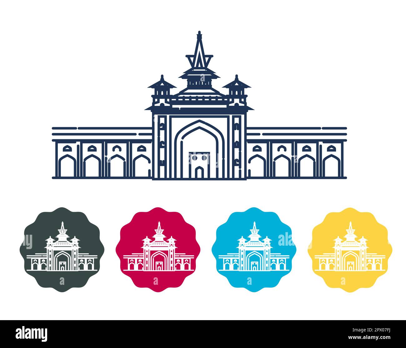 Jamia Masjid, Mosque - Srinagar, Jammu & Kashmir - Icon Illustration as ...