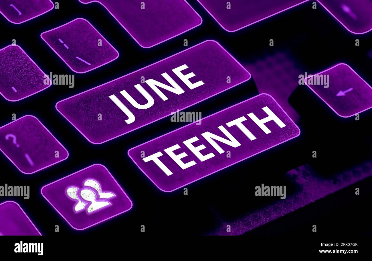 Hand writing sign June Teenth, Word for legal holiday in the United ...