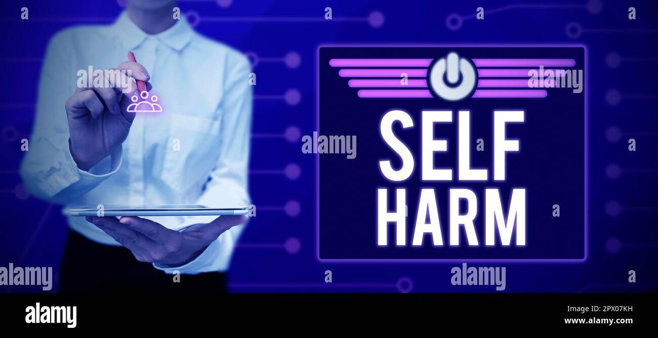 Text caption presenting Self Harm, Concept meaning state of health and ...